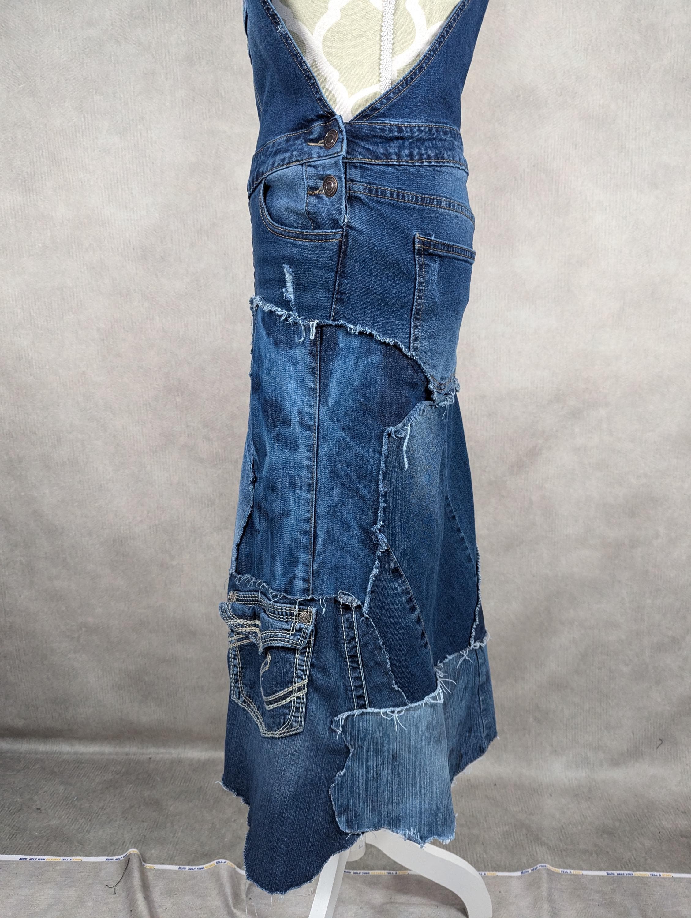 Upcycled Denim Patchwork Overall Dress-s/m - Etsy