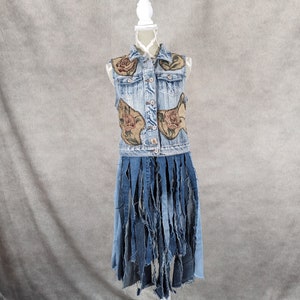 Upcycled Long Denim Vest With Frayed Fringe Hem. S/M - Etsy