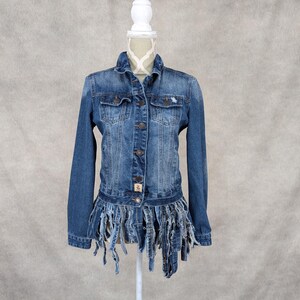 Upcycled Denim Fringe Hem Jacket -S/M - Etsy
