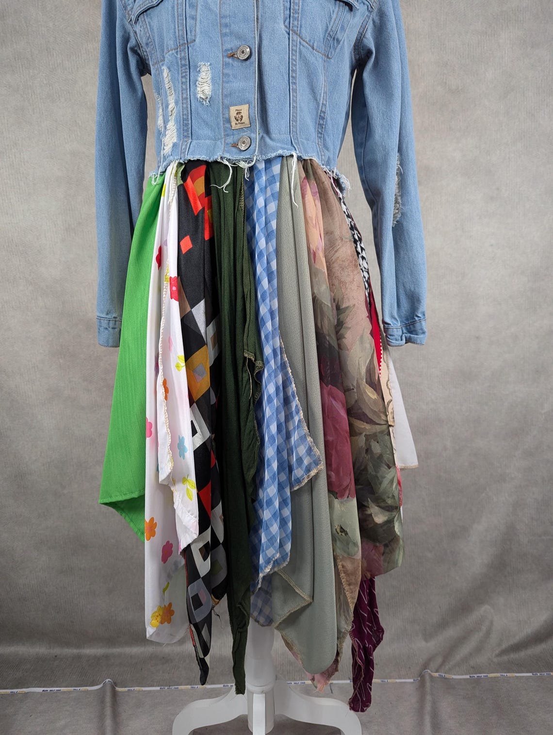 Upcycled Long Flowy Denim and Fabric Jacket- Small - Etsy
