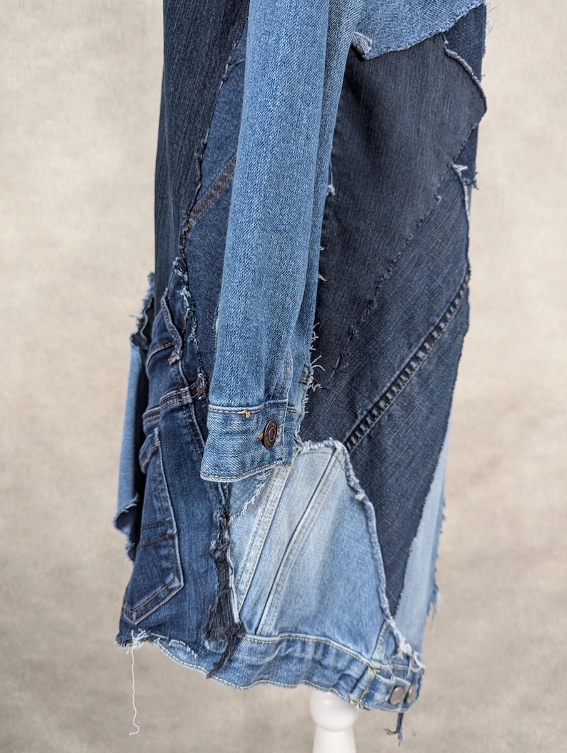 Upcycled Long Denim Patchwork Jacket - M/L - Etsy