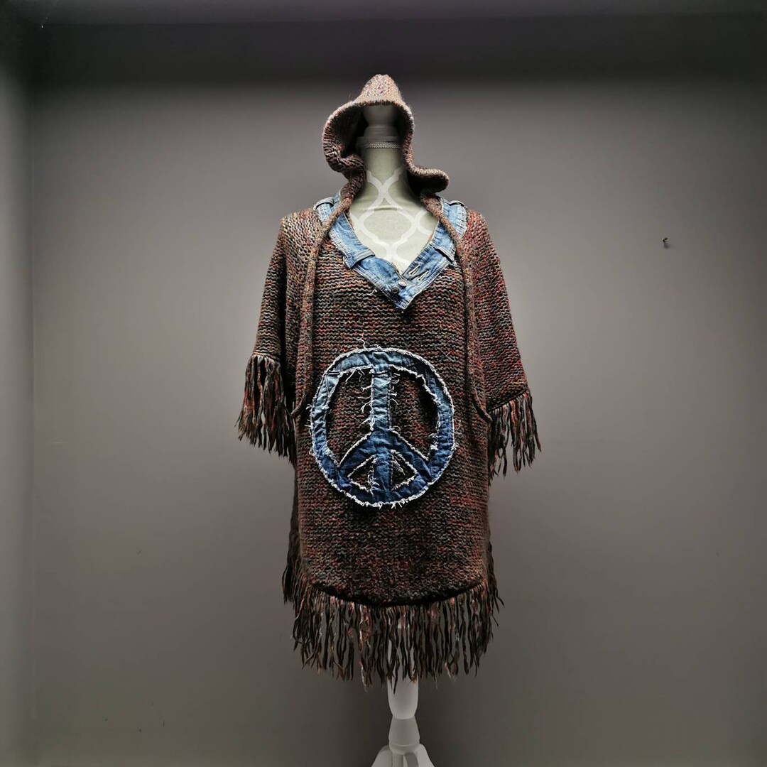 Upcycled Fringe Hem Peace Sign Sweater M/L - Etsy