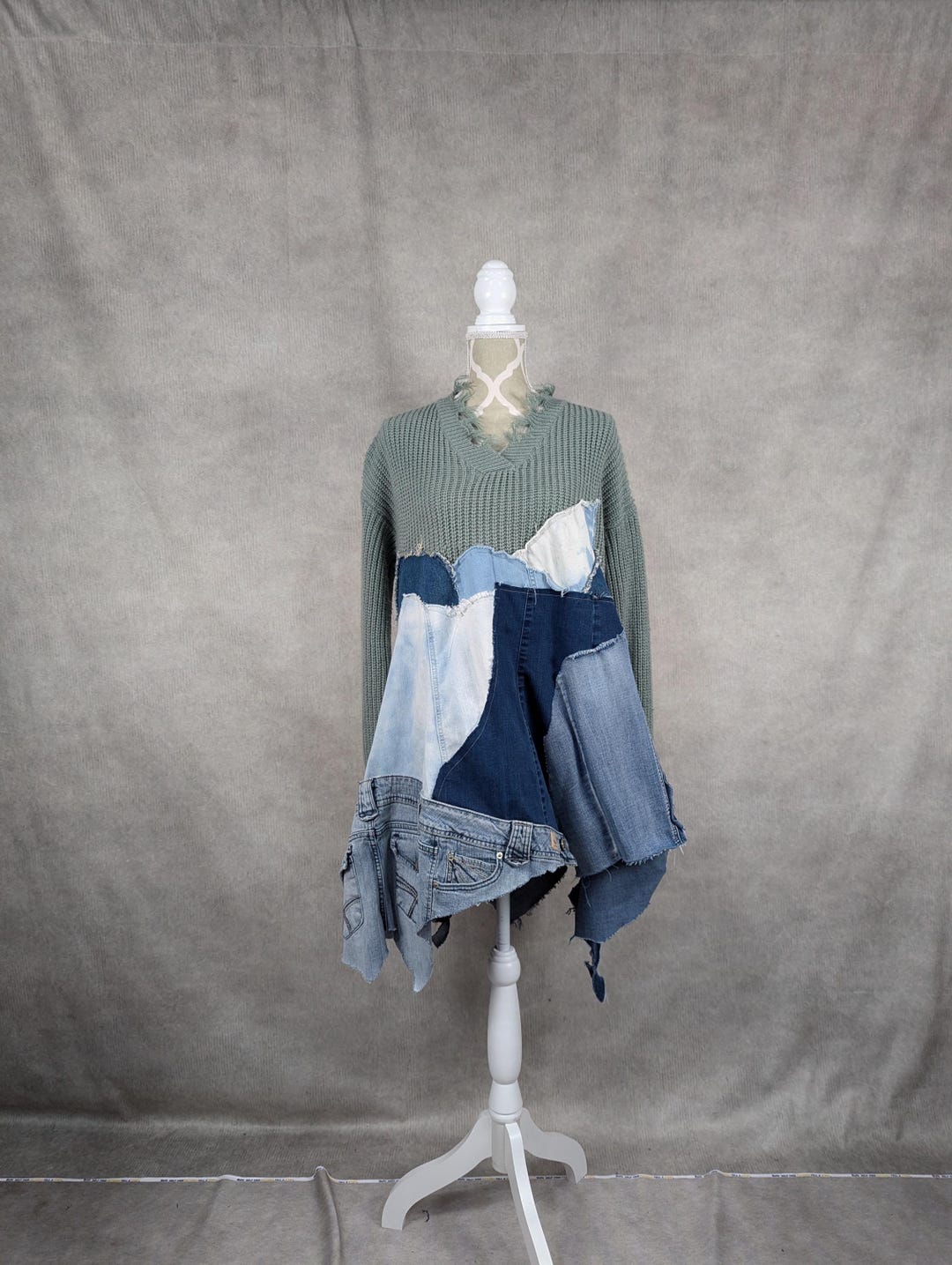Upcycled Denim Patchwork Sweater/dress -XL - Etsy