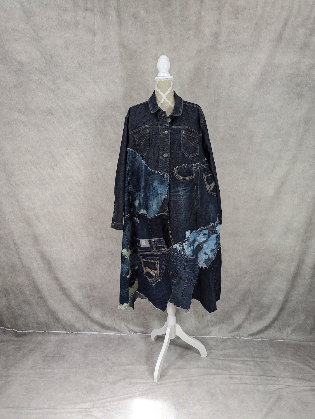 Upcycled Plus Size Long Denim Patchwork Jacket - 4X - Etsy