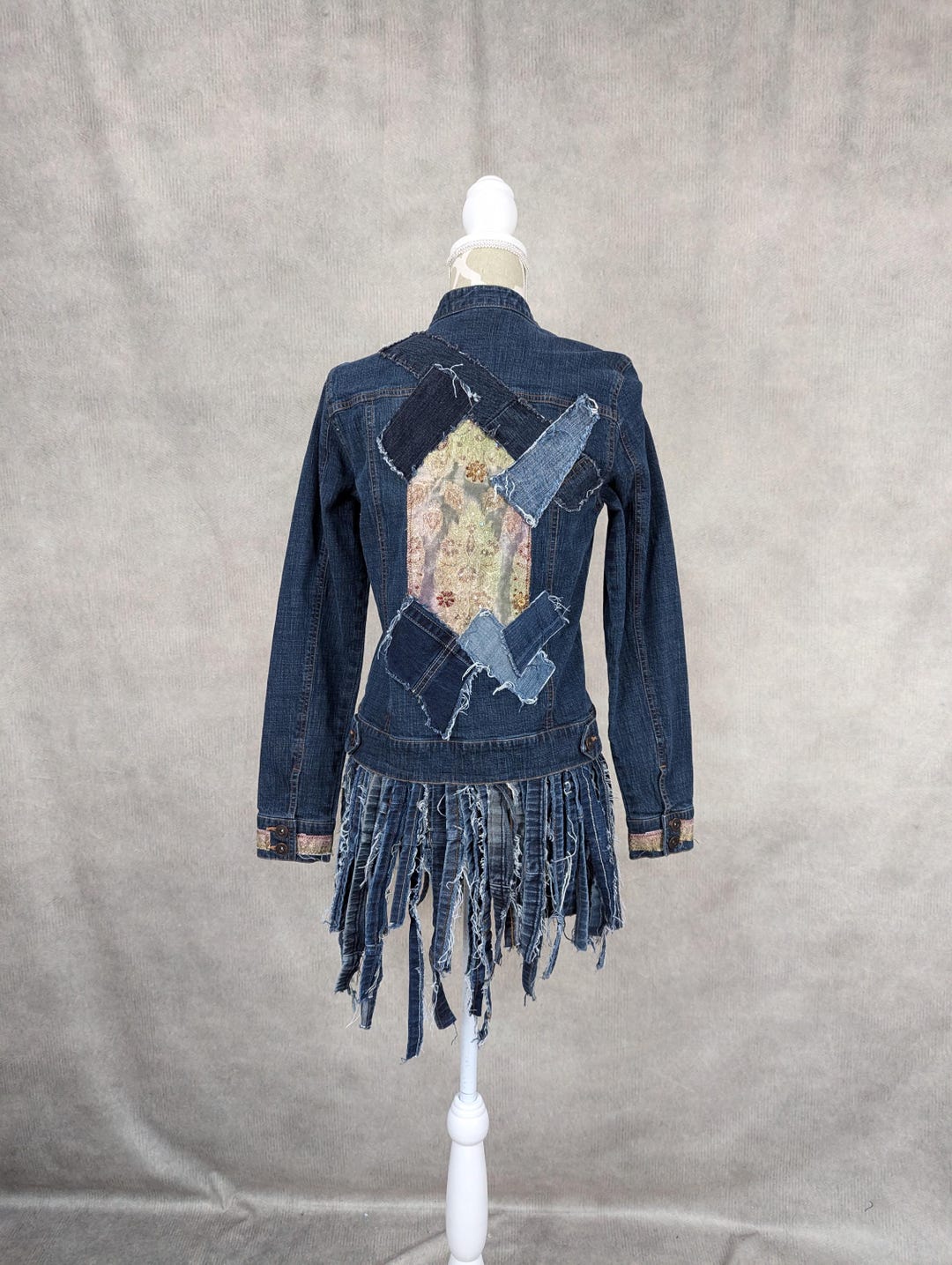 Upcycled Denim Fringe Hem Jacket - Small - Etsy