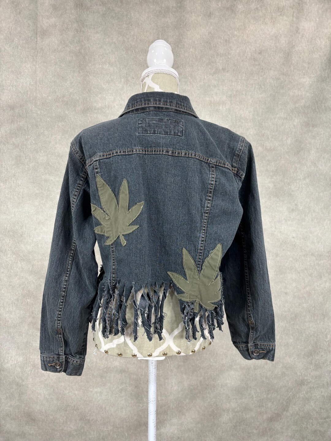Upcycled Denim Marijuana Leaves Jacket -XL - Etsy
