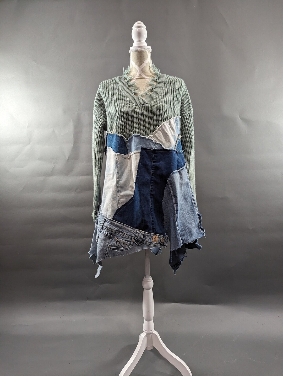 Upcycled Denim Patchwork Sweater XL - Etsy
