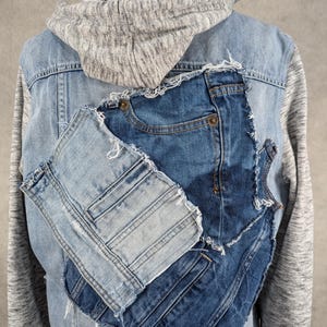 Upcycled Distressed Hooded Denim Jacket XL - Etsy