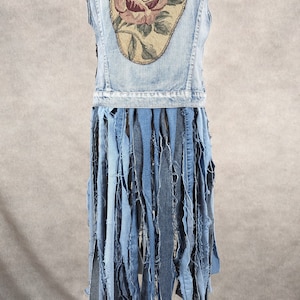 Upcycled Long Denim Vest With Frayed Fringe Hem. S/M - Etsy