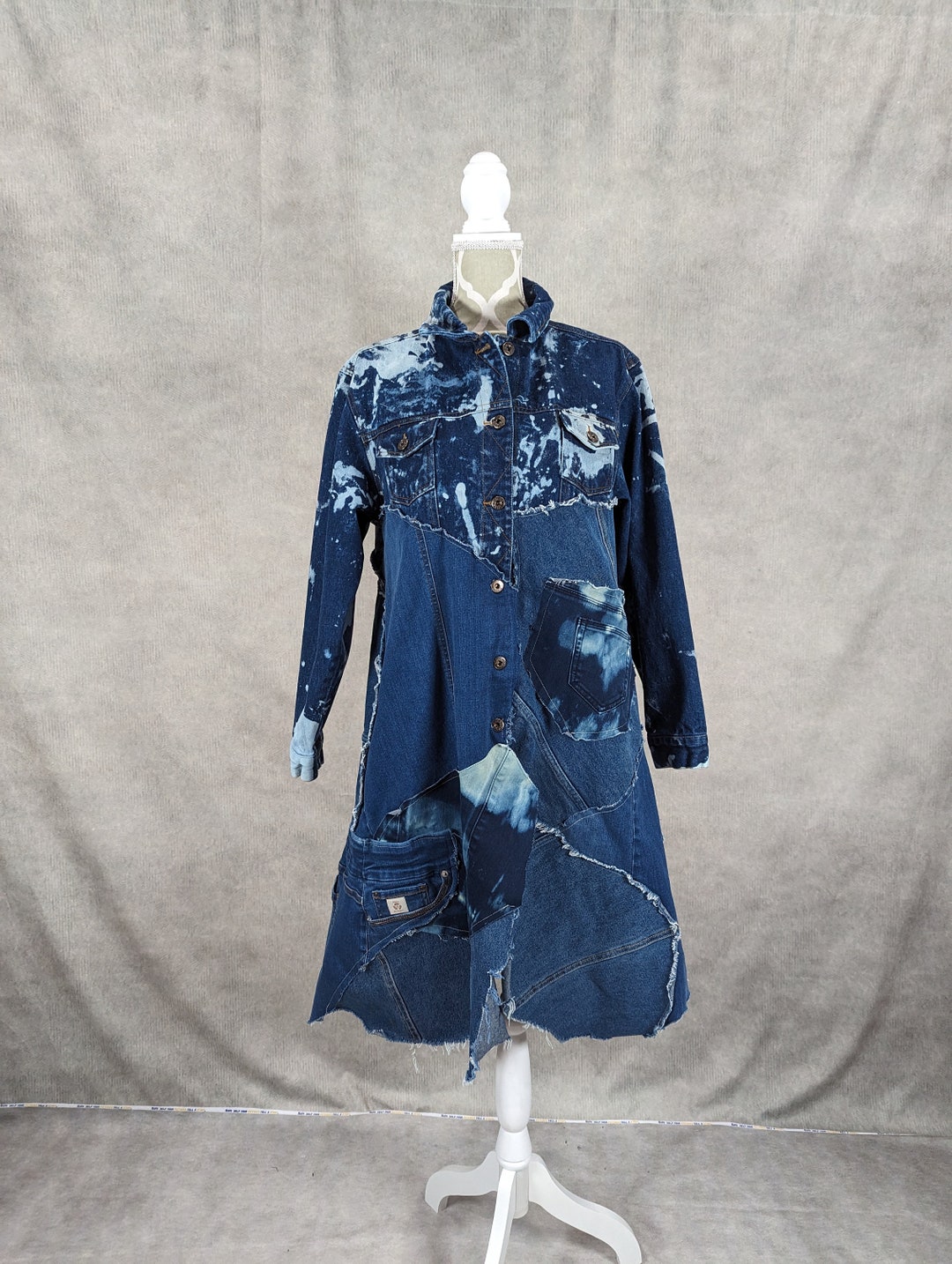 Upcycled Long Denim Patchwork Jacket - XL - Etsy
