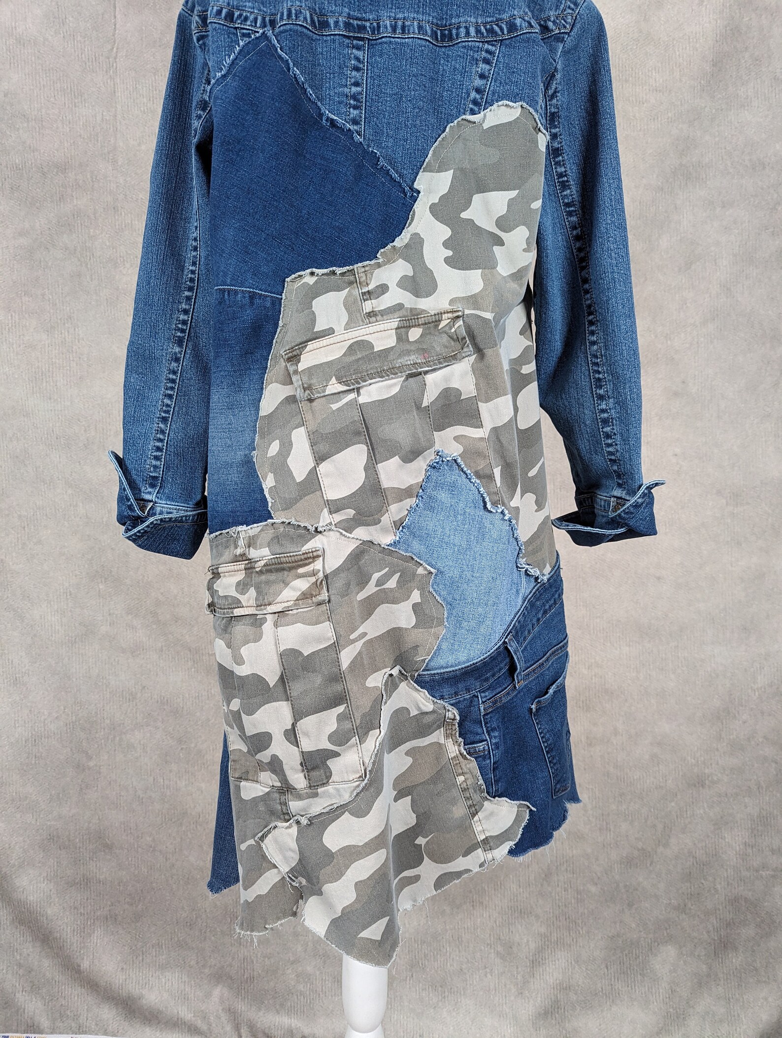 Upcycled Long Denim Patchwork Jacket -XL - Etsy