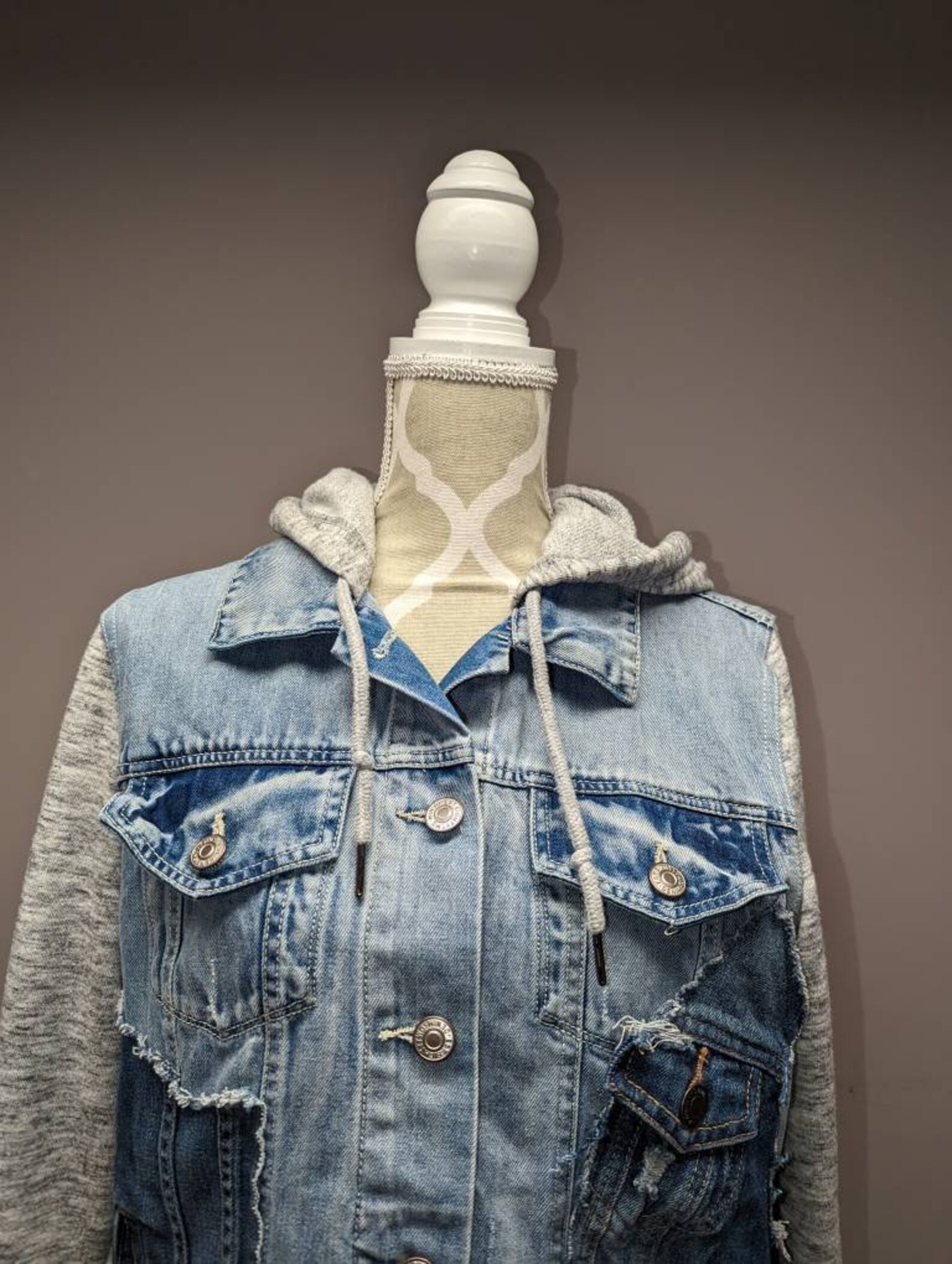 Upcycled Distressed Hooded Denim Jacket XL - Etsy