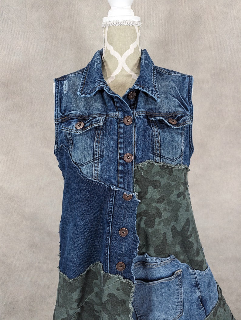 Upcycled Long Denim Patchwork Vest -XL - Etsy