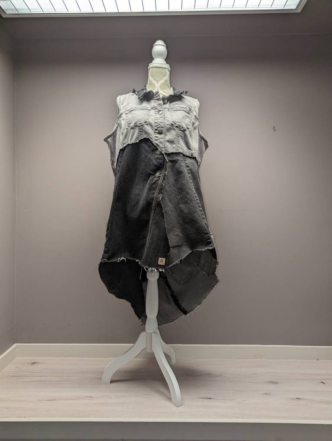 Upcycled Long Denim Patchwork Skull Vest XL - Etsy