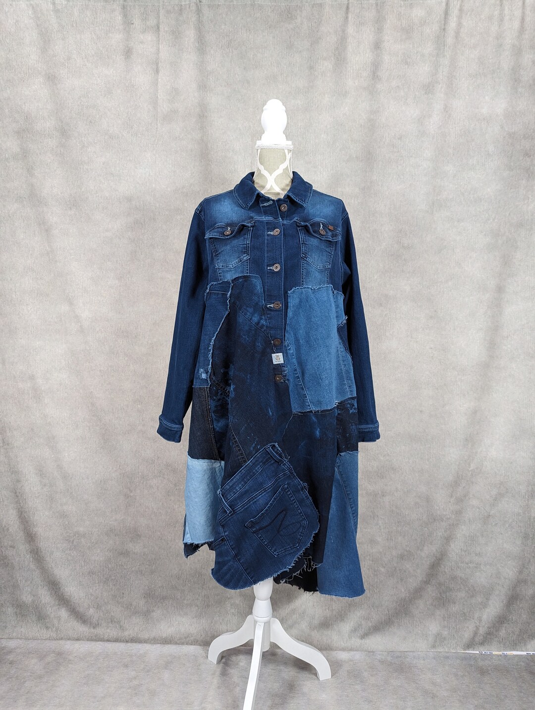 Upcycled Plus Size Long Denim Patchwork Jacket - 2XL - Etsy