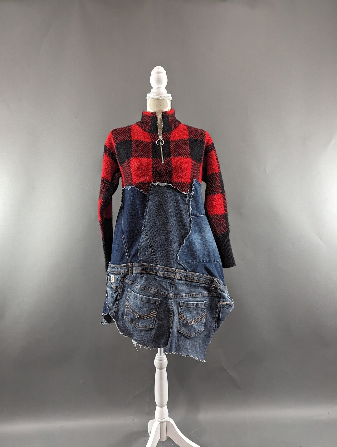 Upcycled Denim Patchwork Sweater Dress Medium - Etsy