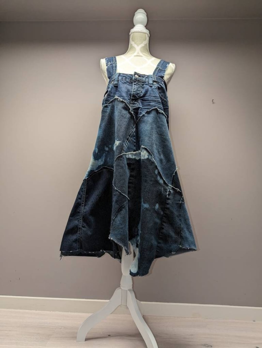 Upcycled Flowy Denim Patchwork Dress-medium - Etsy