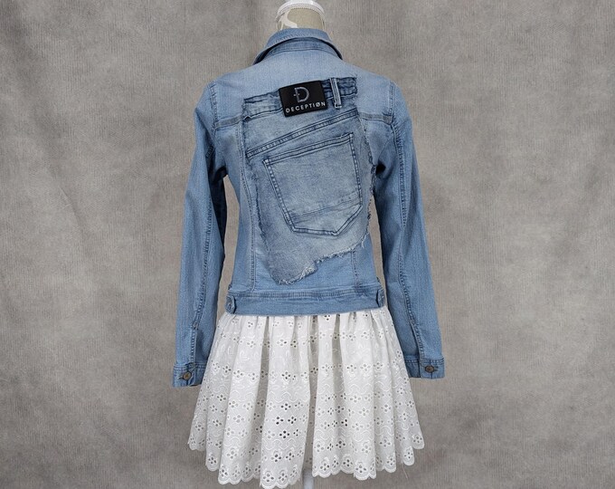 Upcycled Denim and Eyelet Jacket - Small - Etsy