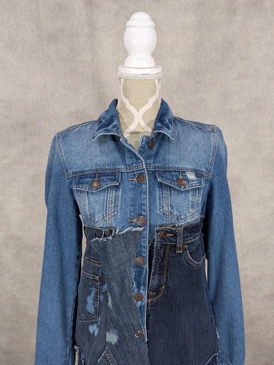 Upcycled Long Denim Patchwork Jacket - M/L - Etsy