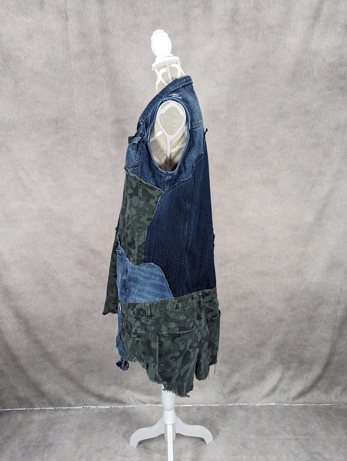 Upcycled Long Denim Patchwork Vest -XL - Etsy
