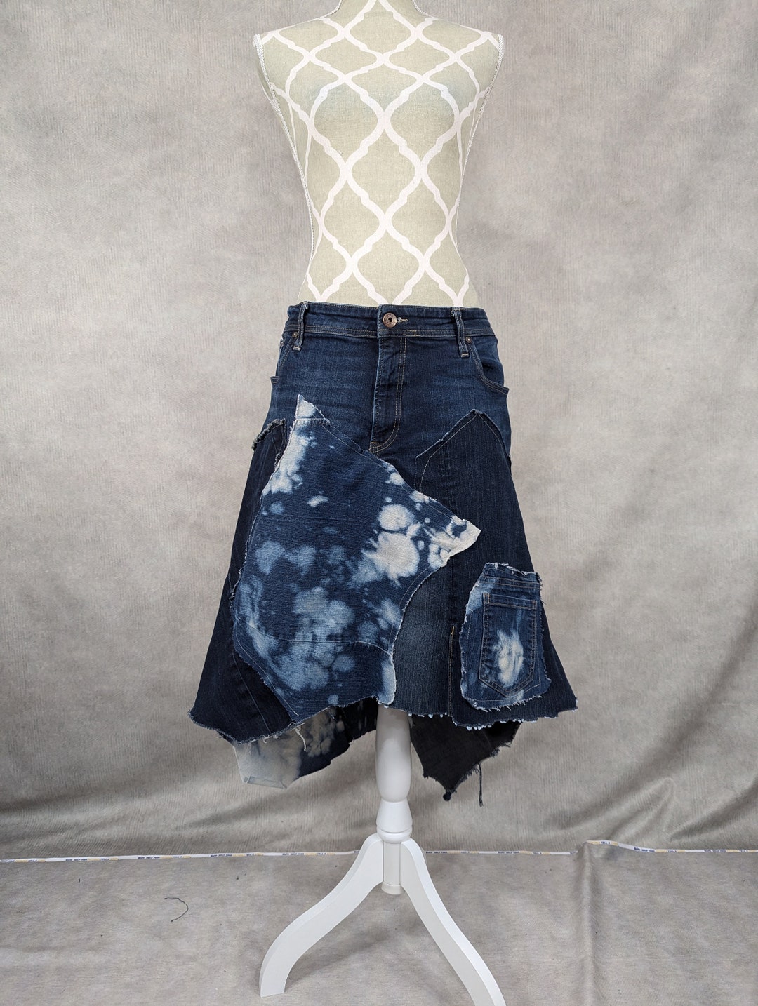 Upcycled Plus Size Denim Patchwork Skirt - Size 44 - Etsy