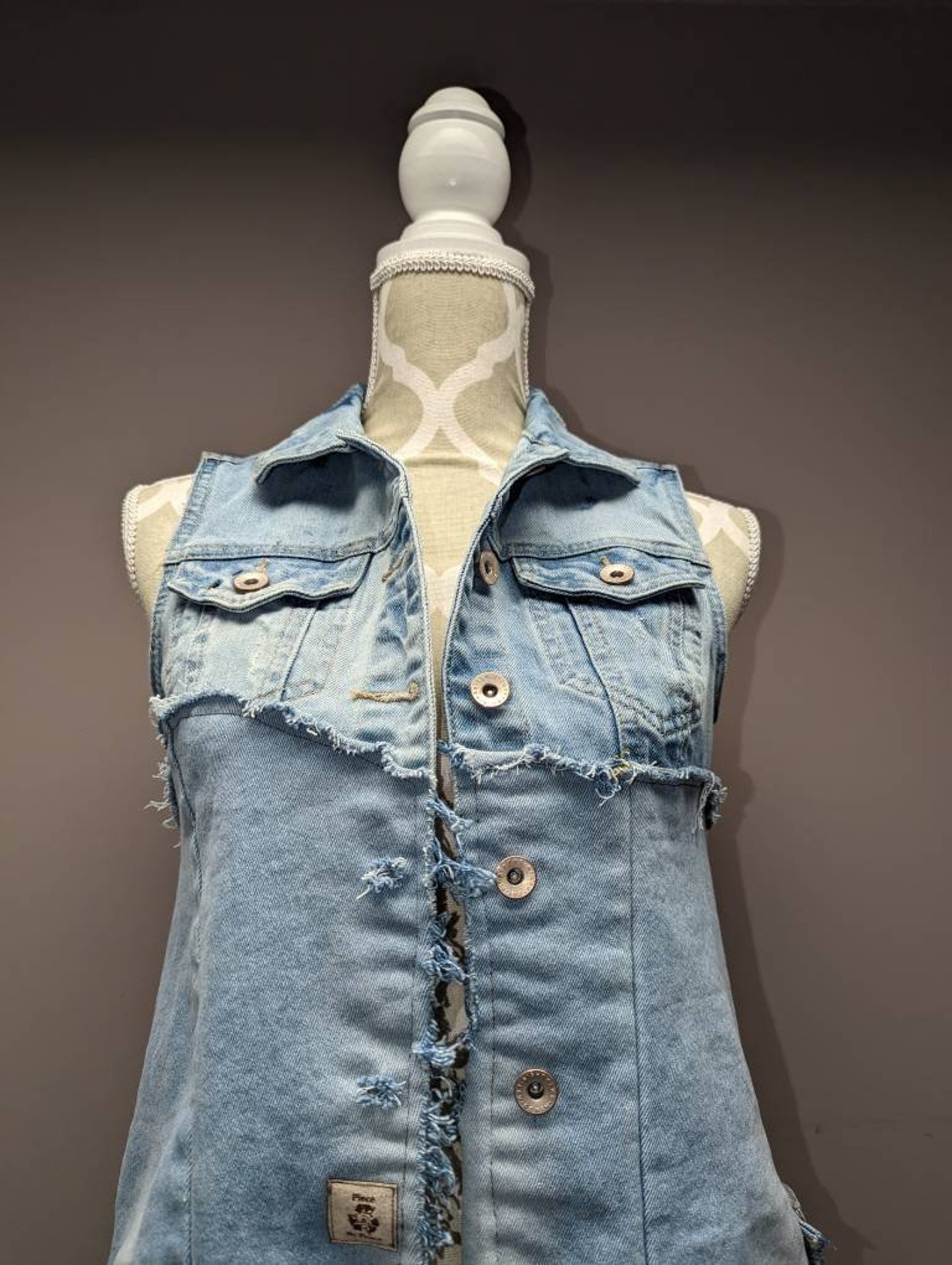 Upcycled Long Denim Patchwork Vest Xsmall - Etsy