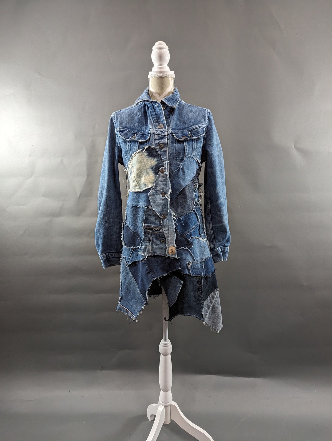 Upcycled Long Denim Patchwork Jacket S/M - Etsy
