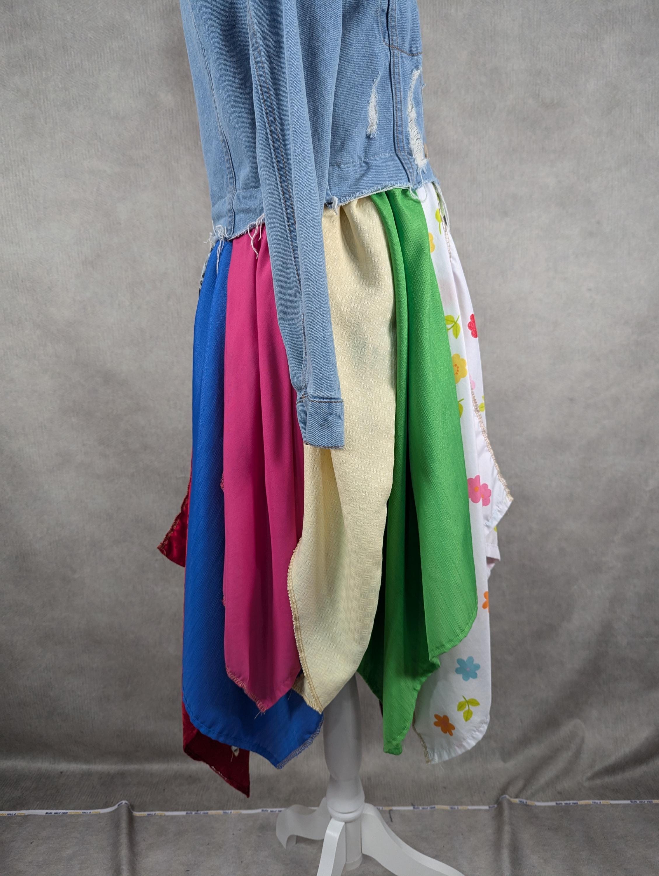Upcycled Long Flowy Denim and Fabric Jacket- Small - Etsy