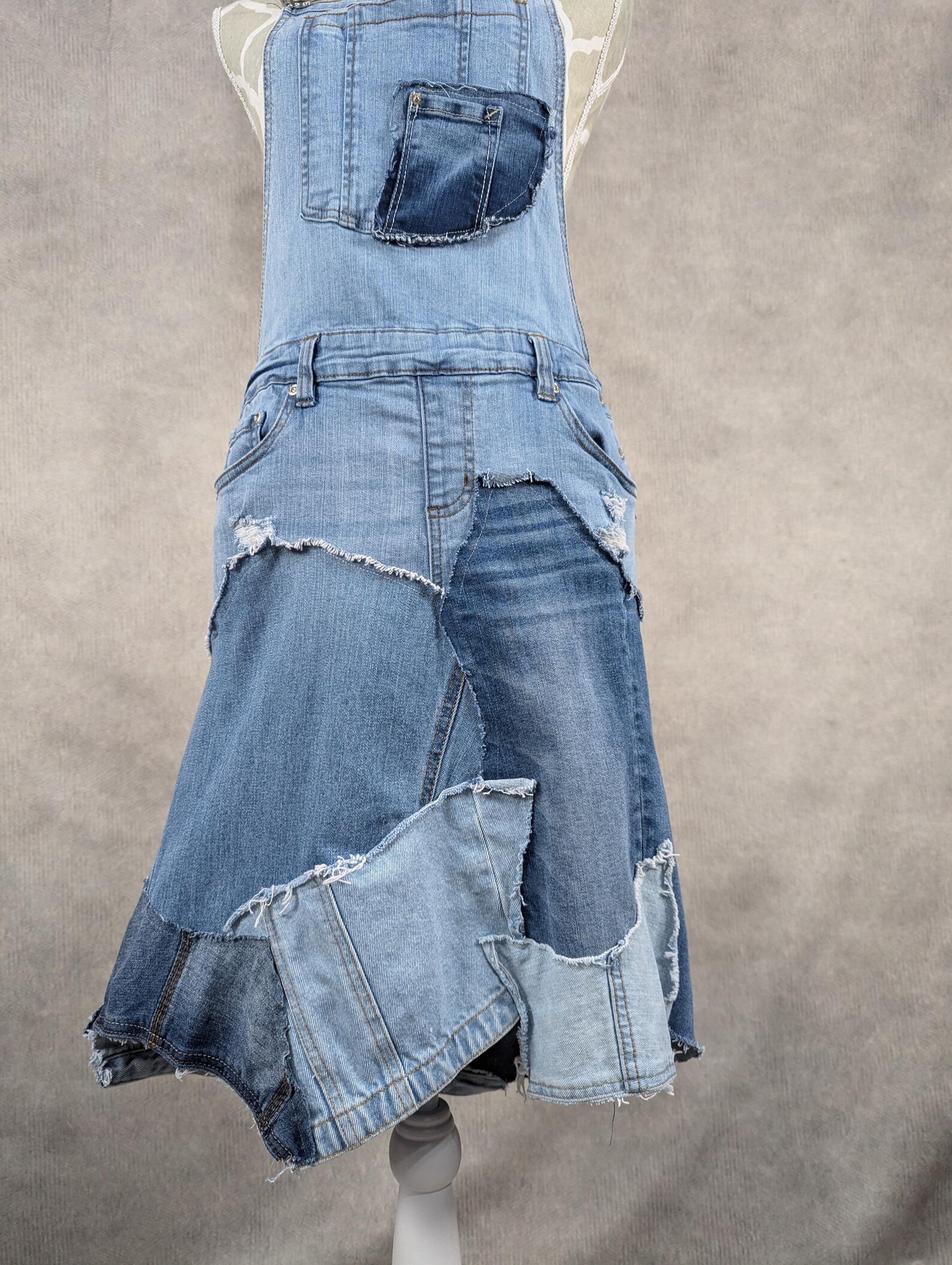 Upcycled Denim Patchwork Overall Dress -S/M - Etsy