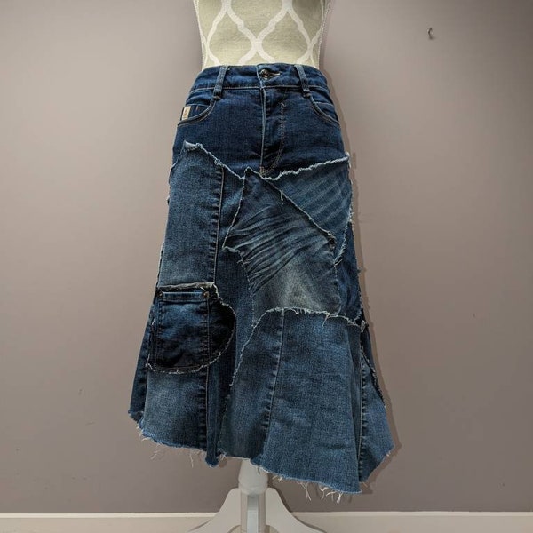Upcycled Denim Skirt - Etsy
