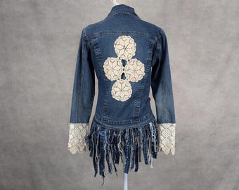 Upcycled Fringe Hem Denim Jacket Medium - Etsy