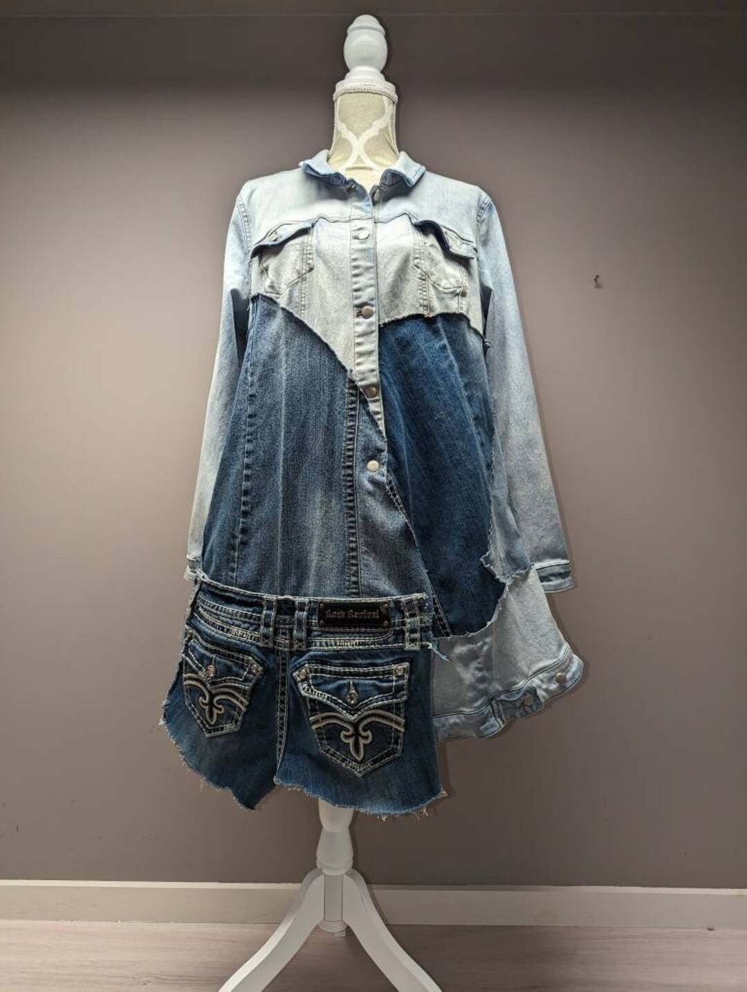 Upcycled Long Denim Patchwork Jacket XL - Etsy