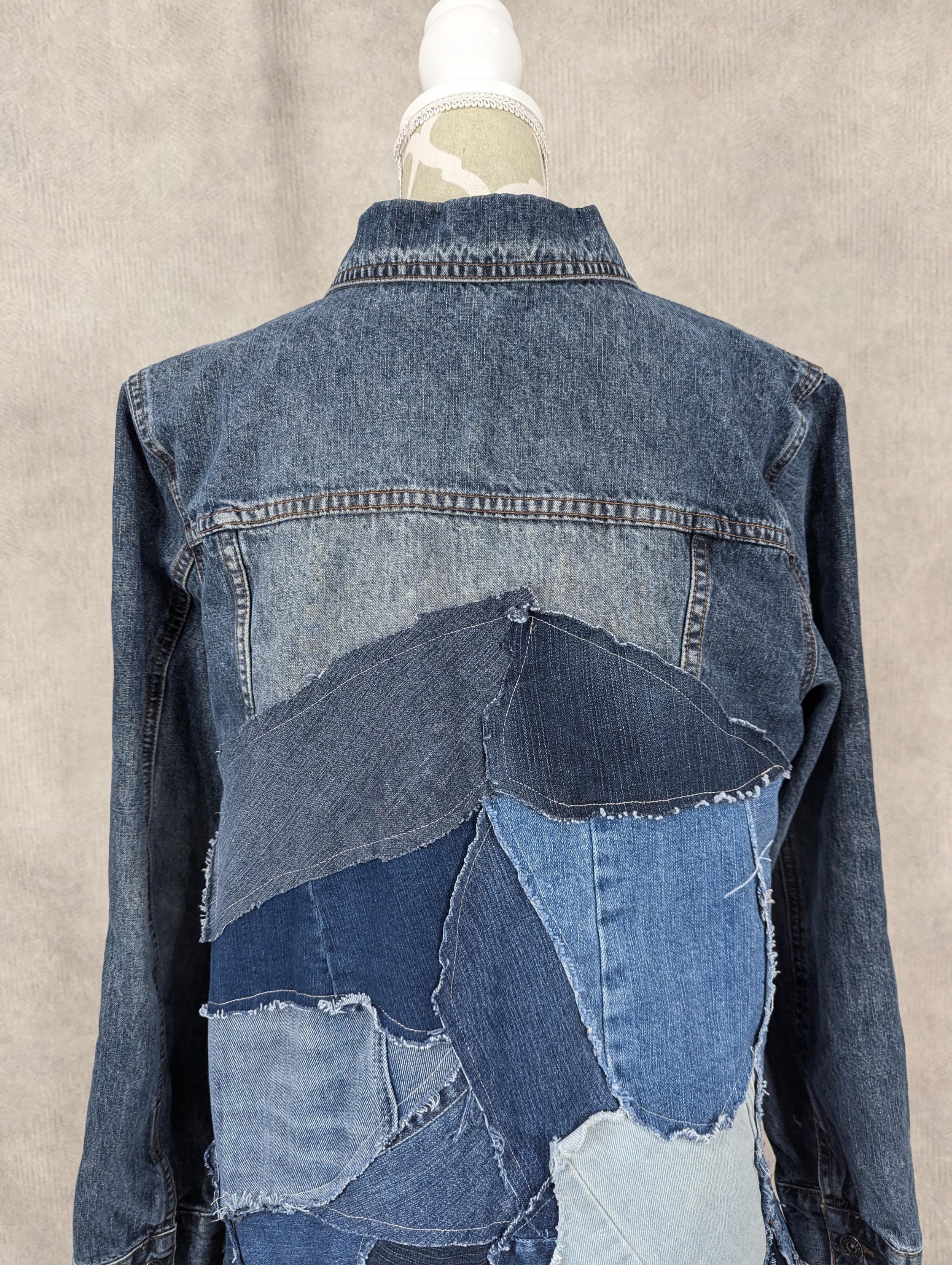 Upcycled Long Denim Patchwork Jacket -XL - Etsy