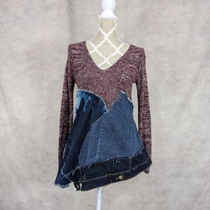 Upcycled Denim Patchwork Sweater-small - Etsy