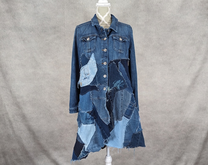 Denim Duster Coat Vest Upcycled Universal Threads Size L With Denim ...