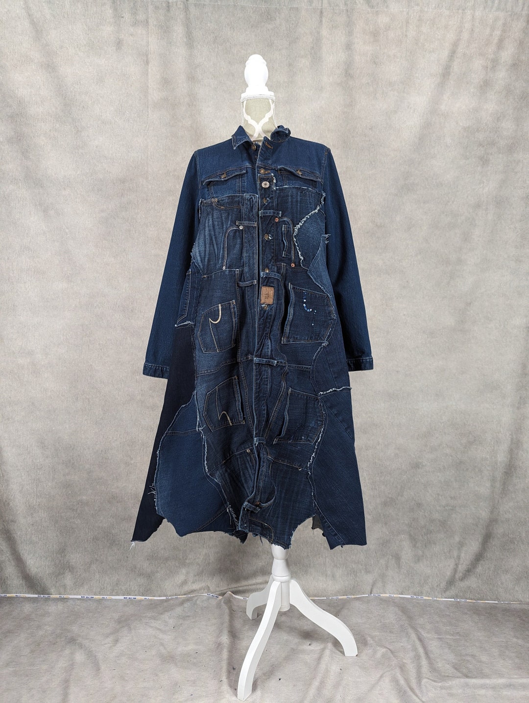 Upcycled Long Denim Patchwork Jacket -XL - Etsy