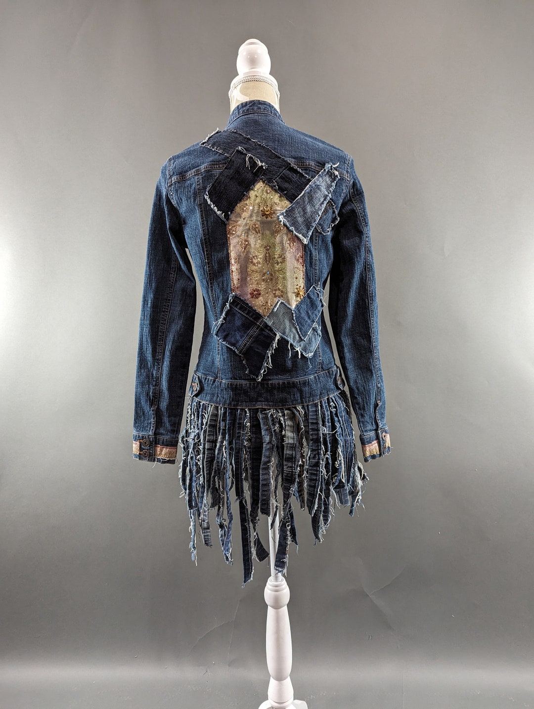 Upcycled Denim Fringe Hem Jacket Small - Etsy