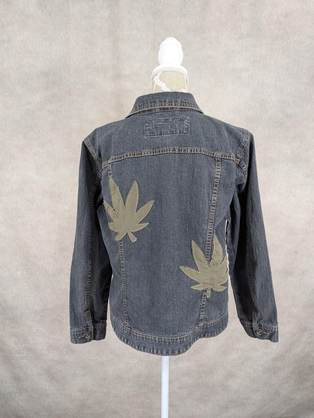 Upcycled Denim Marijuana Leaves Jacket -XL - Etsy