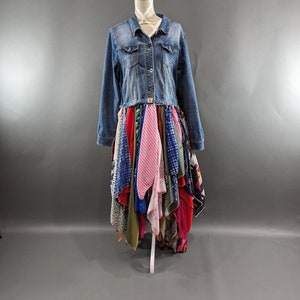 Upcycled Long Flowy Denim and Fabric Jacket-l/xl - Etsy
