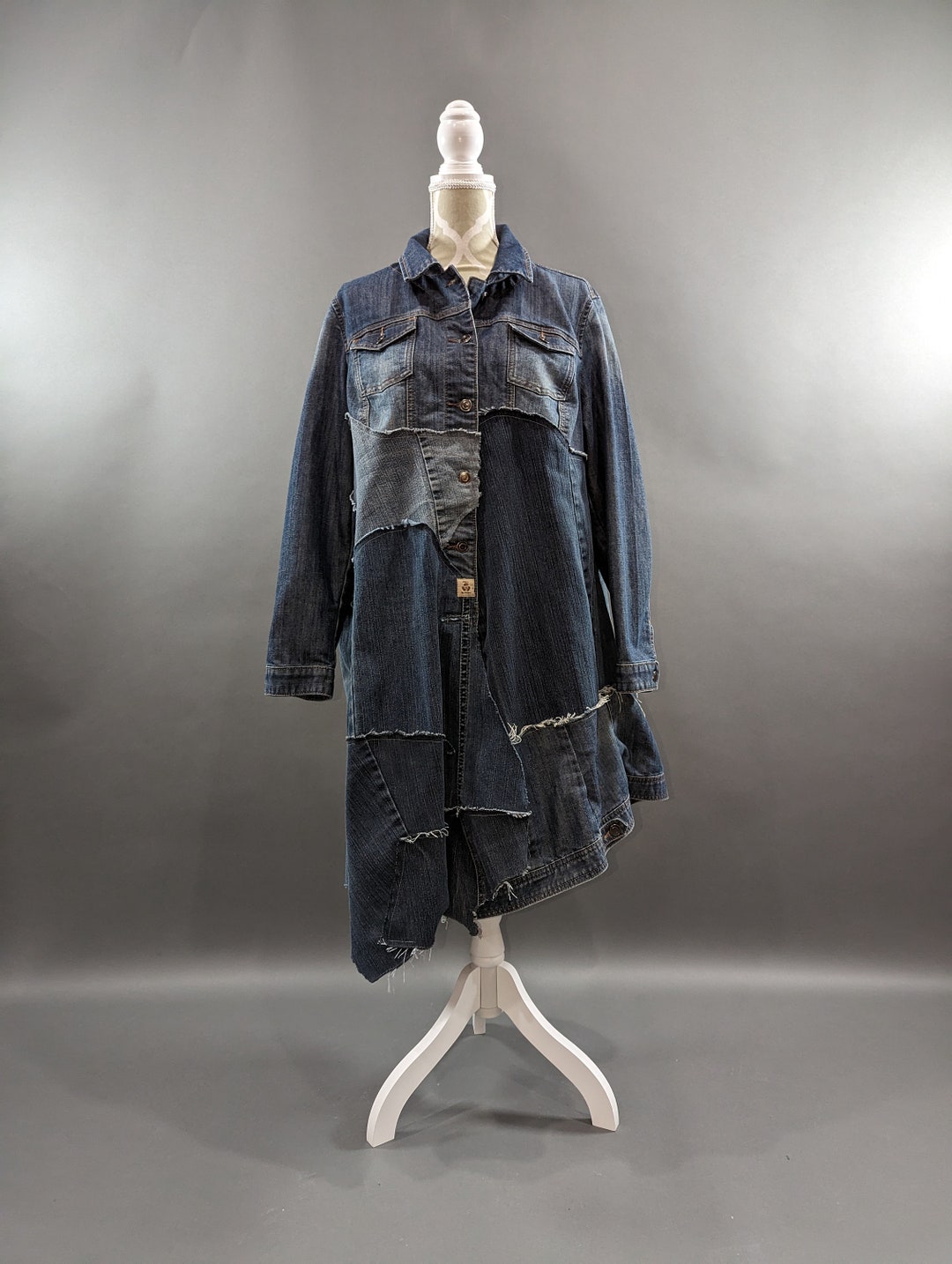 Upcycled Long Denim Patchwork Jacket XL - Etsy