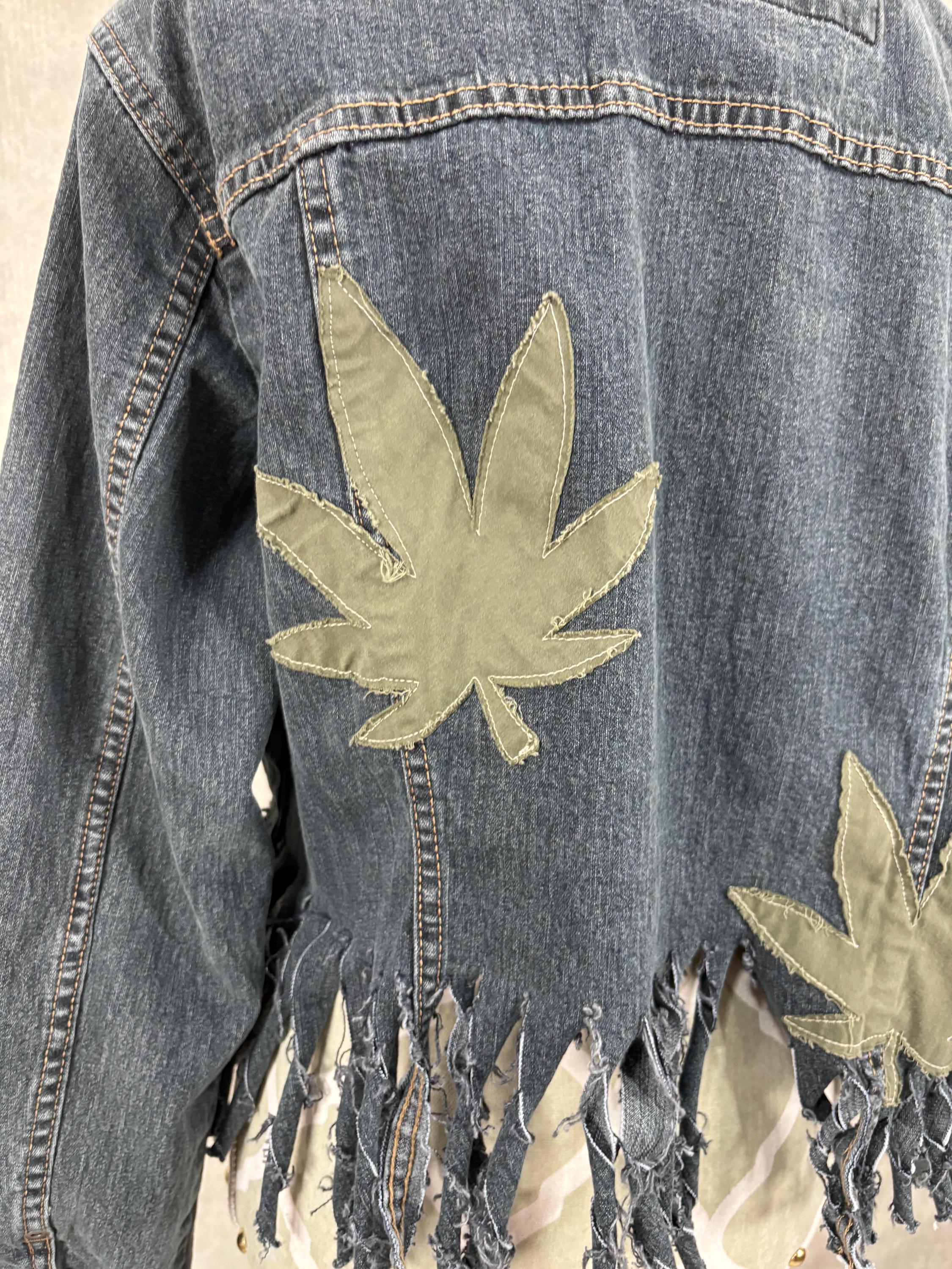 Upcycled Denim Marijuana Leaves Jacket -XL - Etsy