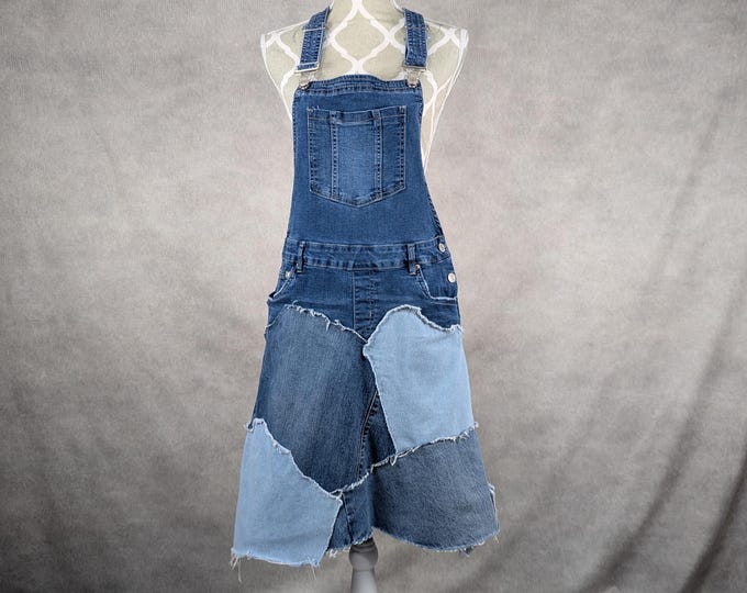Upcycled Denim Patchwork Overall Dress medium - Etsy