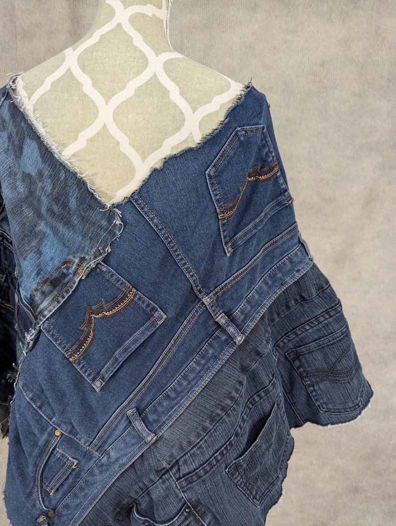Upcycled Plus Size Denim Patchwork Poncho- 2X-4X - Etsy
