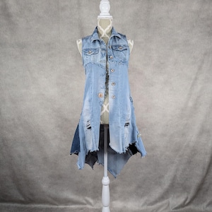 Upcycled Long Denim Patchwork Vest - Xsmall - Etsy