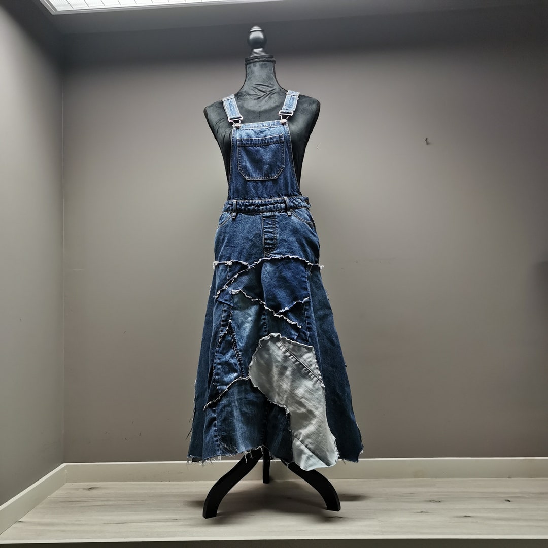 Upcycled Denim Patchwork Overall Dress-xs/s - Etsy