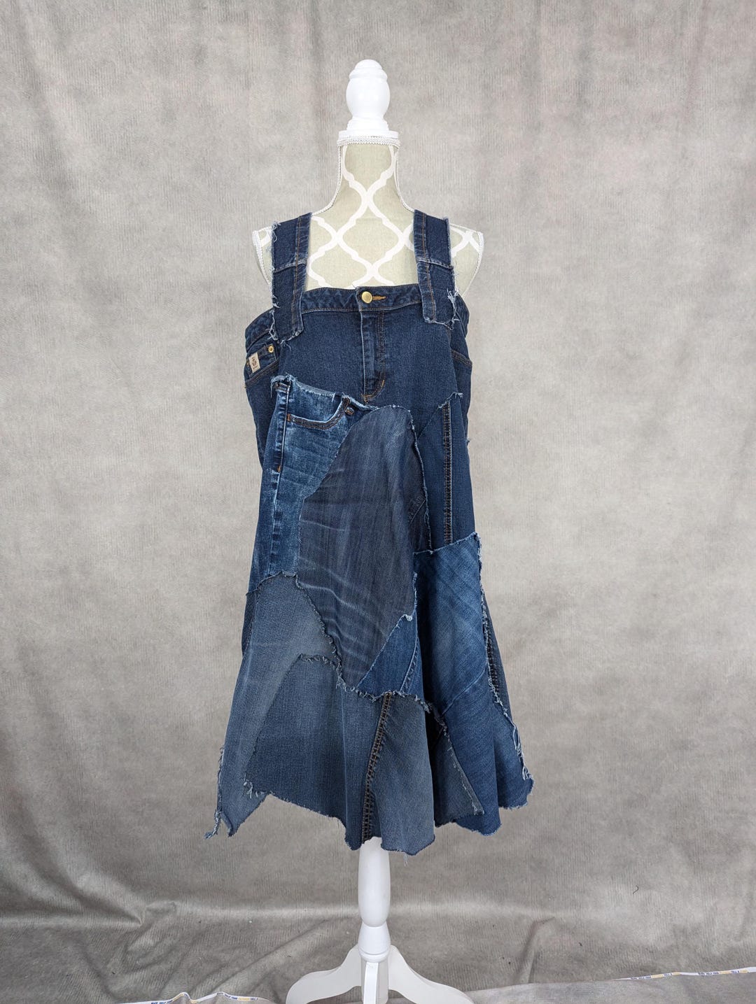 Upcycled Denim Patchwork Dress- M/L - Etsy