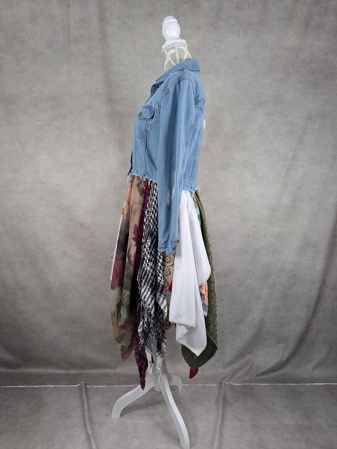 Upcycled Long Flowy Denim and Fabric Jacket- Small - Etsy