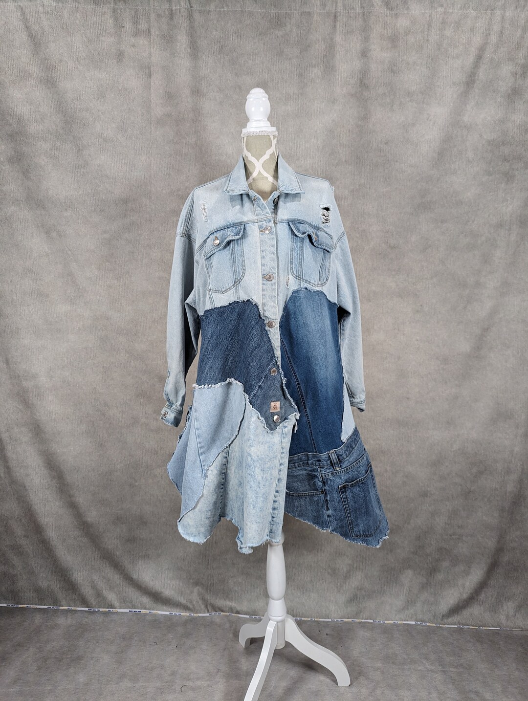 Upcycled Plus Size Long Denim Patchwork Jacket -XL - Etsy