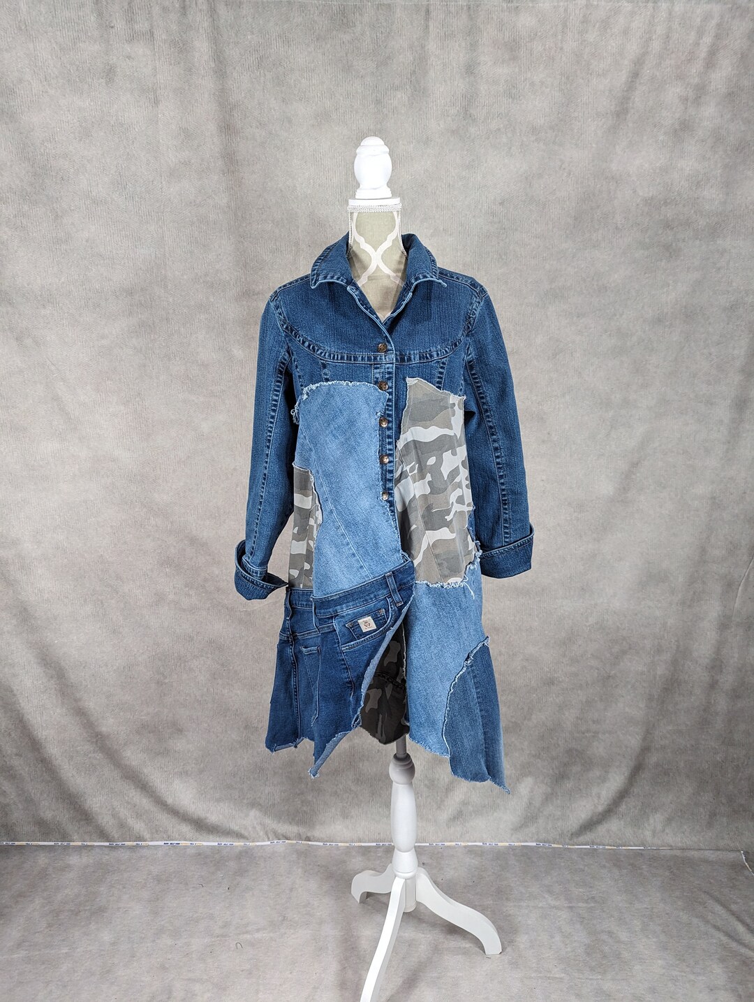 Upcycled Long Denim Patchwork Jacket -XL - Etsy
