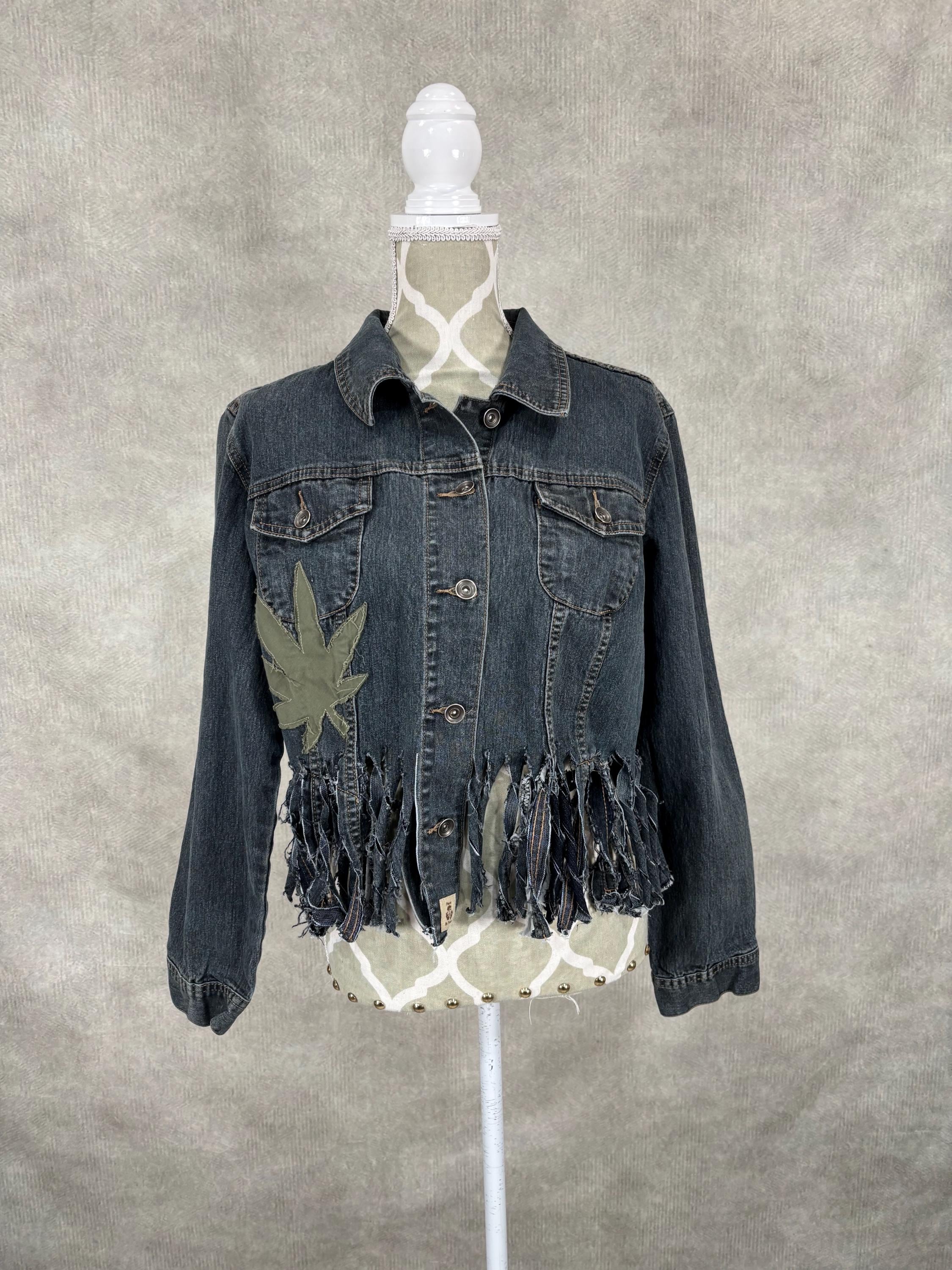 Upcycled Denim Marijuana Leaves Jacket -XL - Etsy
